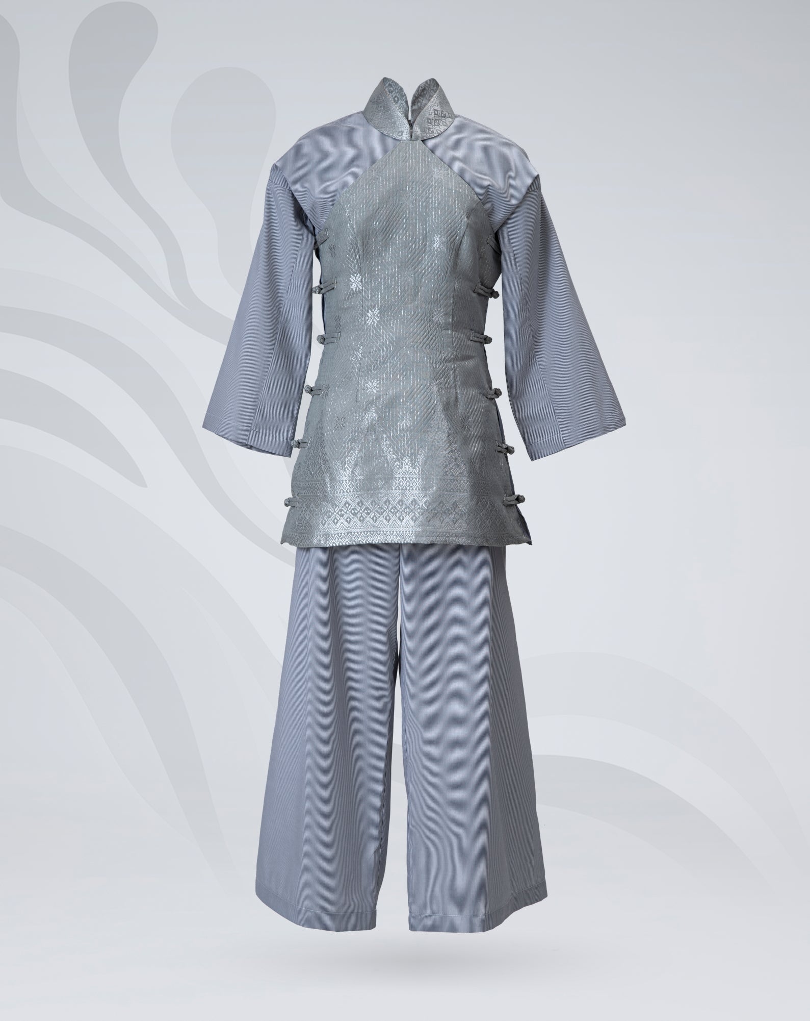 Dudou Songket/ Baju Kedah Krop (Grey Pinstripes) – BEHATI